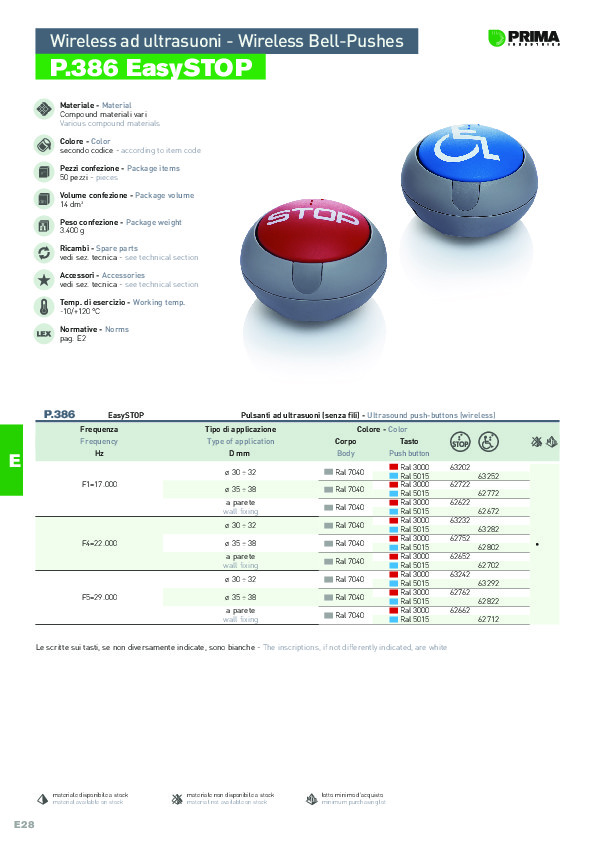 P386 - Wireless bell pushes - Automotive components - Prima Automotive